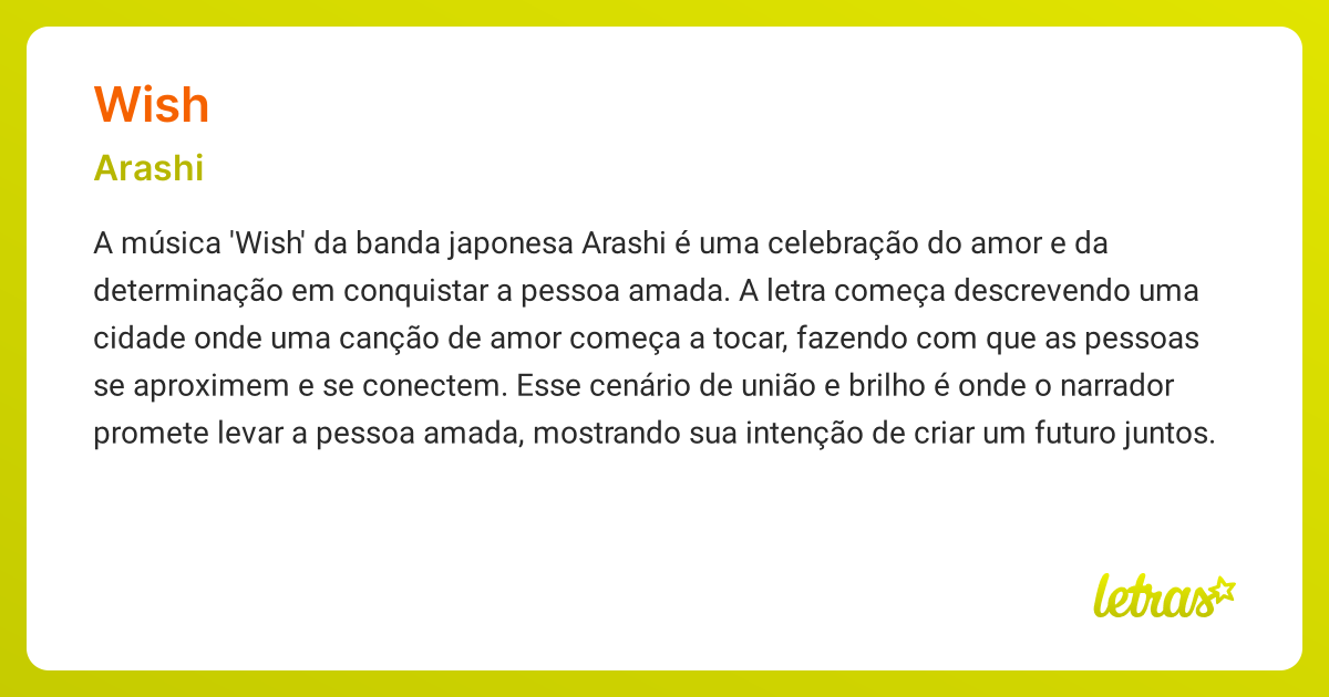 Significado da música WISH (Arashi) - LETRAS.MUS.BR