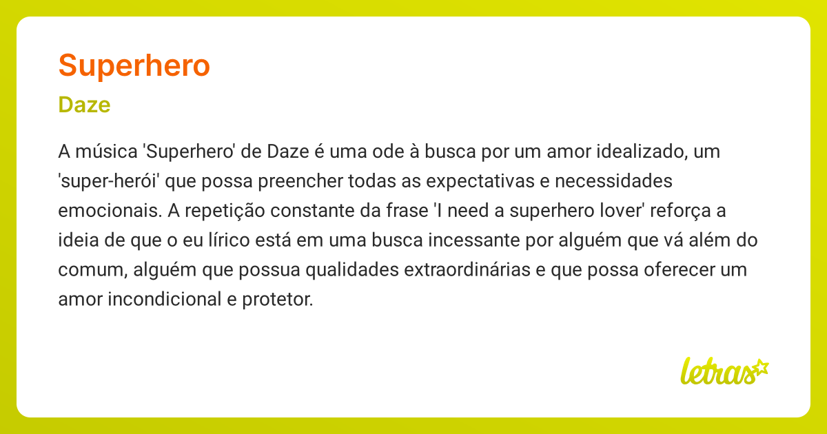 Significado da música SUPERHERO (Daze) - LETRAS.MUS.BR