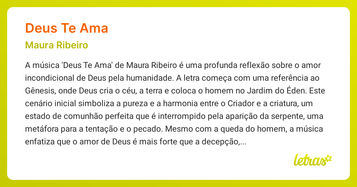 Significado da música DEUS TE AMA (Maura Ribeiro) - LETRAS.MUS.BR
