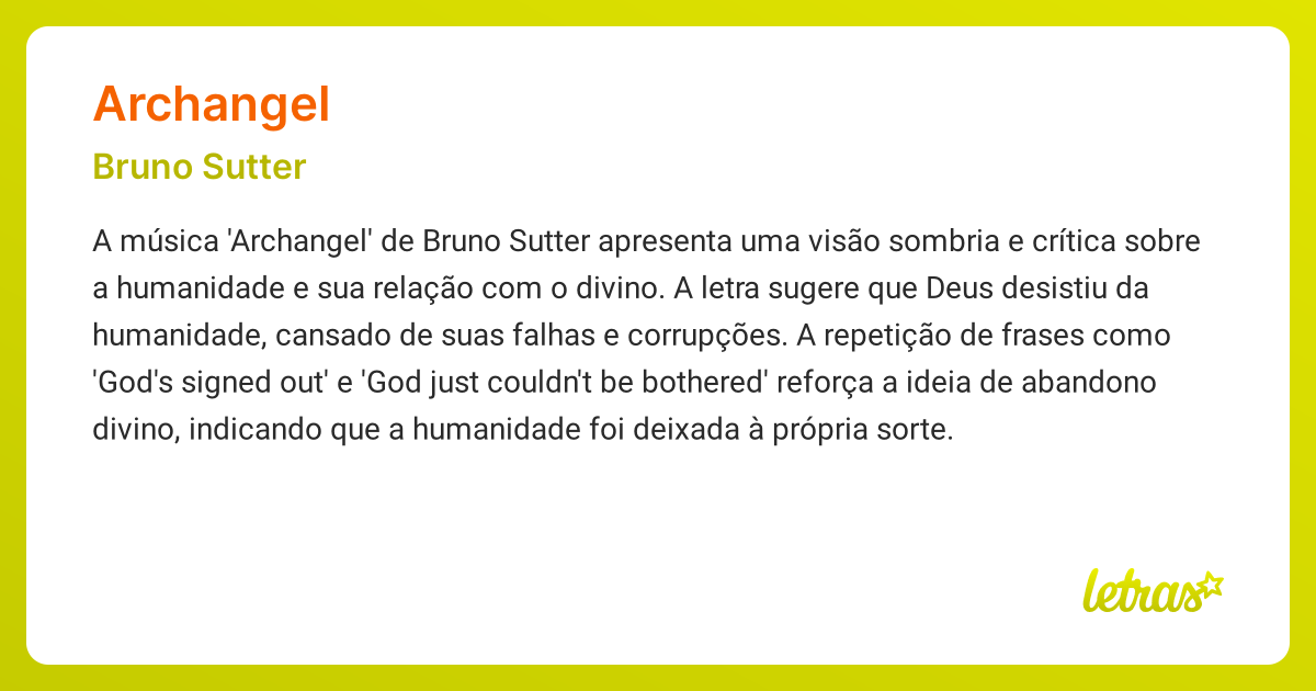 Significado da música ARCHANGEL (Bruno Sutter) - LETRAS.MUS.BR