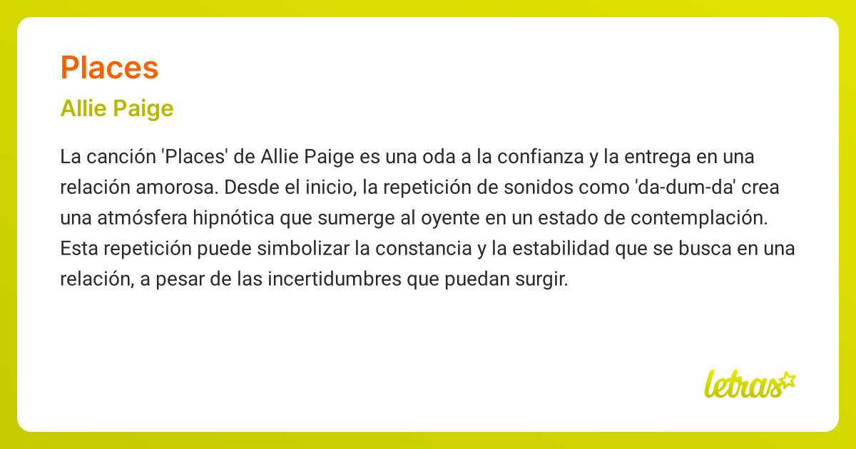 Significado de la canción PLACES (Allie Paige) - LETRAS.COM