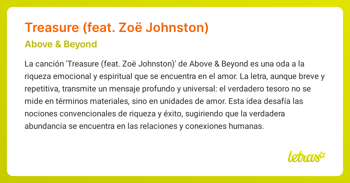 Significado de la canción TREASURE (FEAT. ZOË JOHNSTON) (Above & Beyond ...