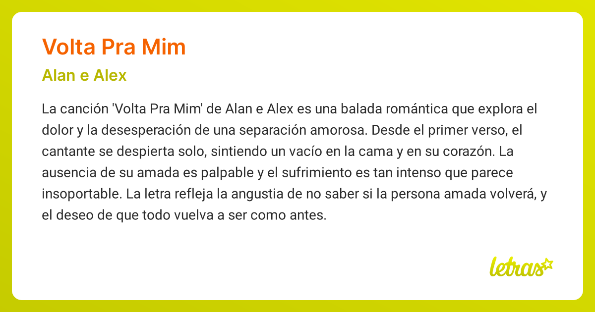 Significado de la canción VOLTA PRA MIM (Alan e Alex) - LETRAS.COM