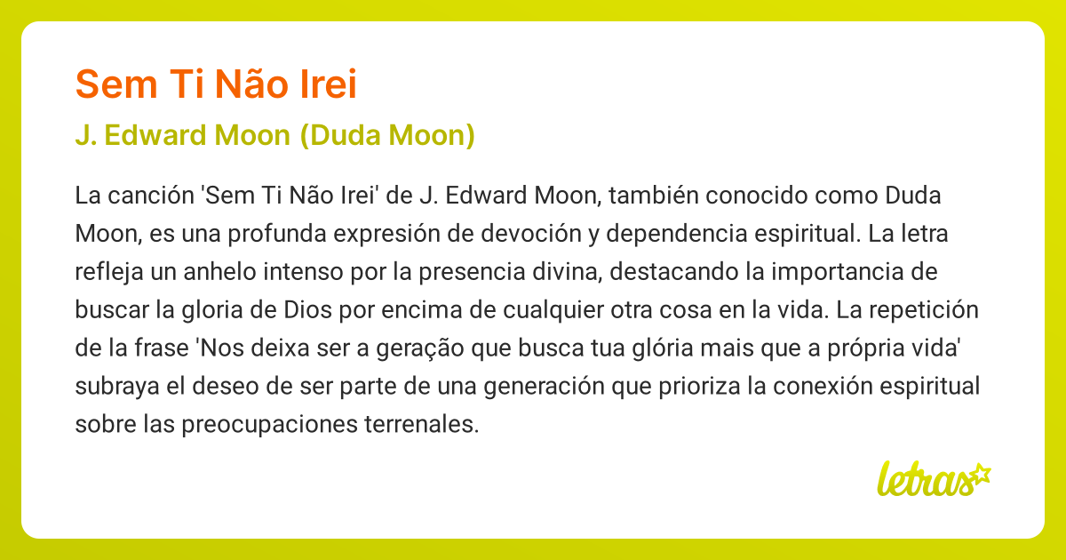Significado de la canción SEM TI NÃO IREI (J. Edward Moon (Duda Moon ...
