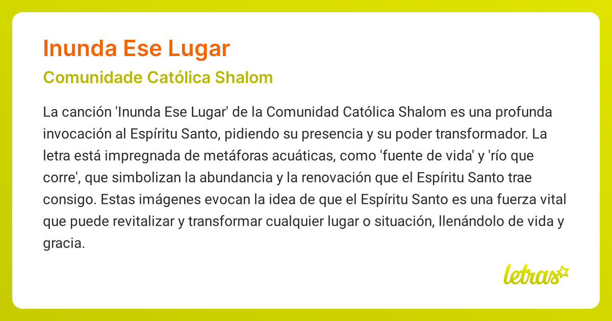 Significado de la canción INUNDA ESE LUGAR (Comunidade Católica Shalom ...
