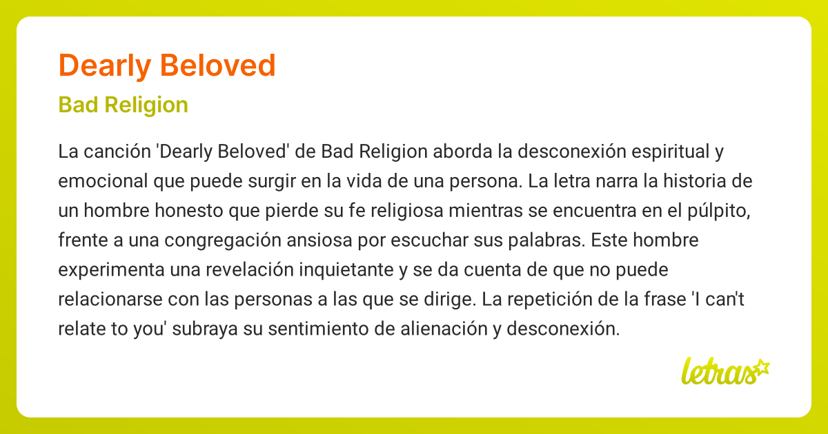 Significado de la canción DEARLY BELOVED (Bad Religion) - LETRAS.COM