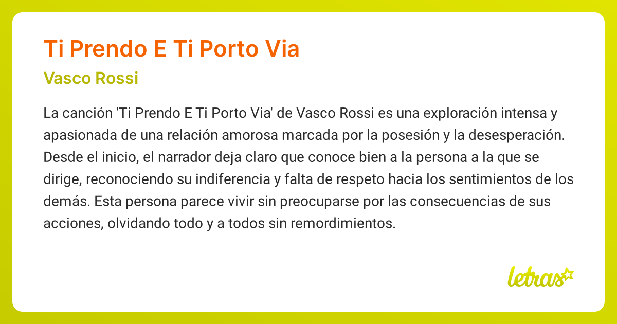 Significado de la canción TI PRENDO E TI PORTO VIA (Vasco Rossi ...