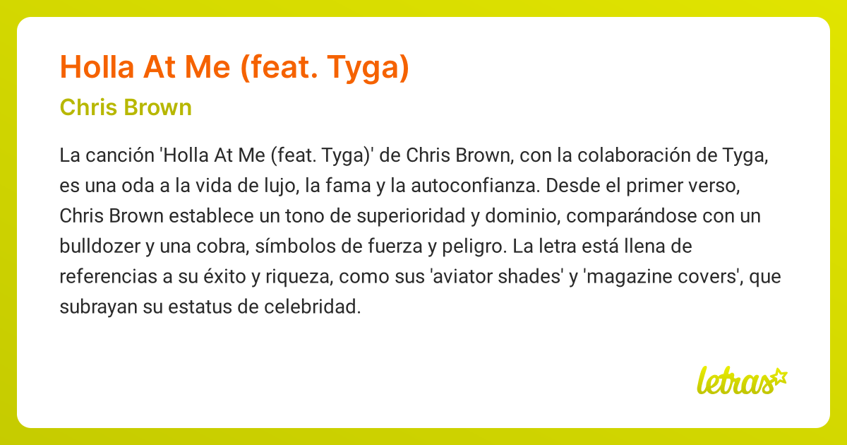 Significado de la canción HOLLA AT ME (FEAT. TYGA) (Chris Brown ...