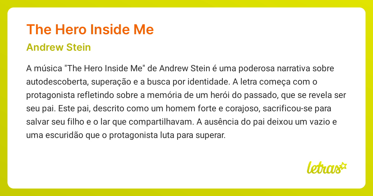 Significado da música THE HERO INSIDE ME (Andrew Stein) - LETRAS.MUS.BR