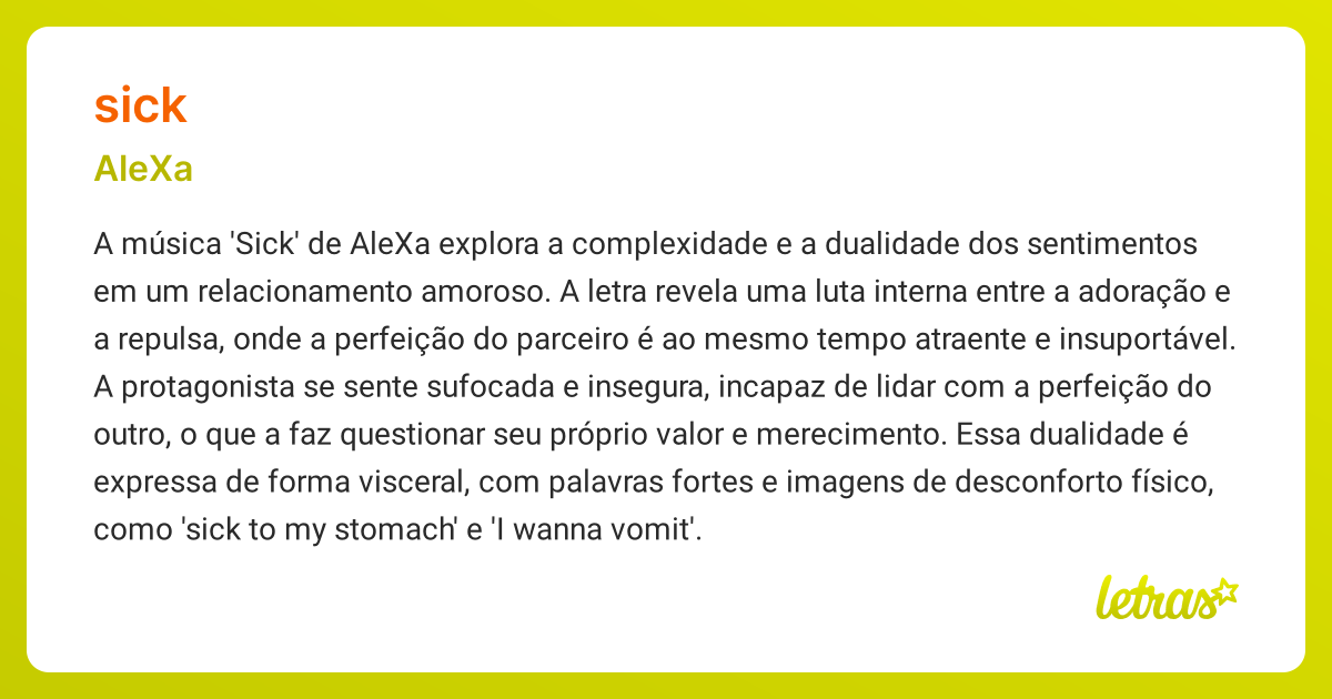 Significado da música SICK (AleXa) - LETRAS.MUS.BR