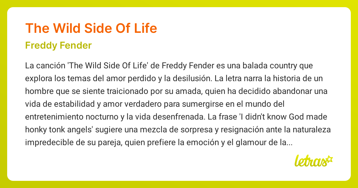 Significado de la canción THE WILD SIDE OF LIFE (Freddy Fender ...