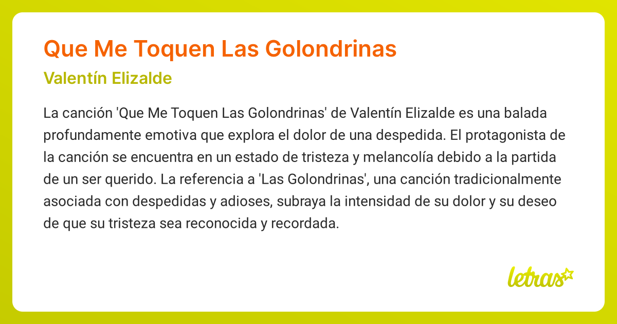 Significado de la canción QUE ME TOQUEN LAS GOLONDRINAS (Valentín Elizalde) - LETRAS.COM