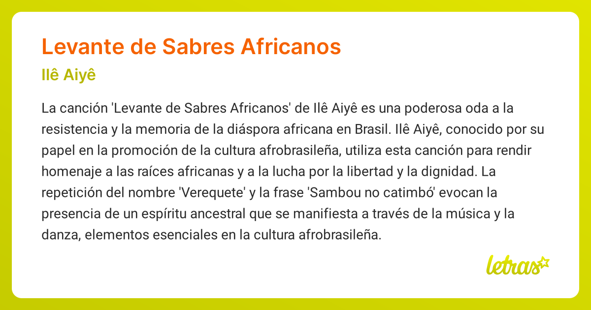 Significado de la canción LEVANTE DE SABRES AFRICANOS (Ilê Aiyê ...