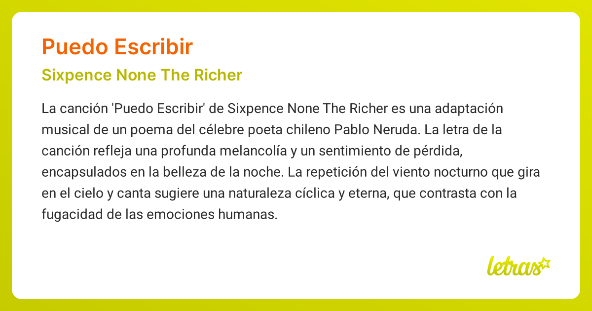 Significado de la canción PUEDO ESCRIBIR (Sixpence None The Richer ...