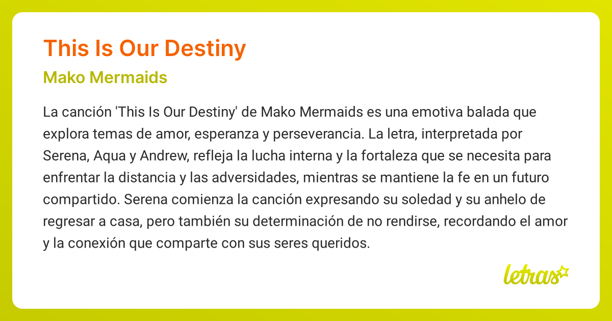 Significado de la canción THIS IS OUR DESTINY (Mako Mermaids) - LETRAS.COM