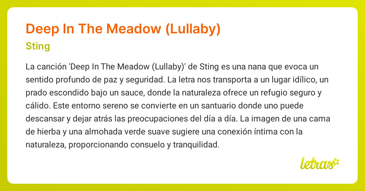 Significado de la canción DEEP IN THE MEADOW (LULLABY) (Sting) - LETRAS.COM