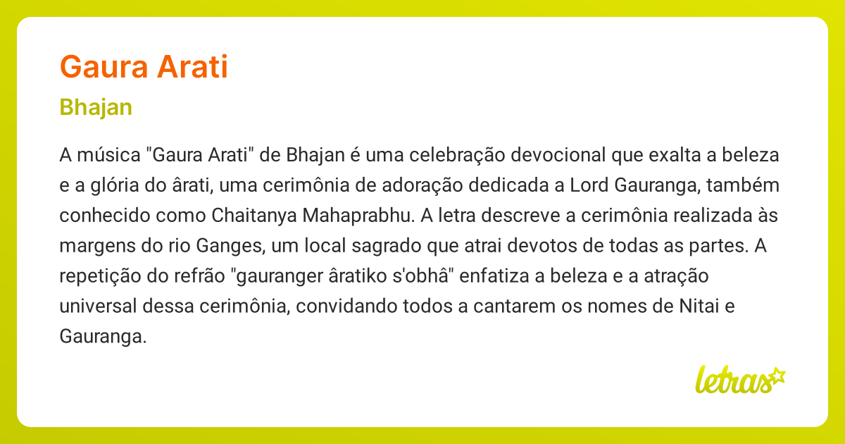 Significado da música GAURA ARATI (Bhajan) - LETRAS.MUS.BR