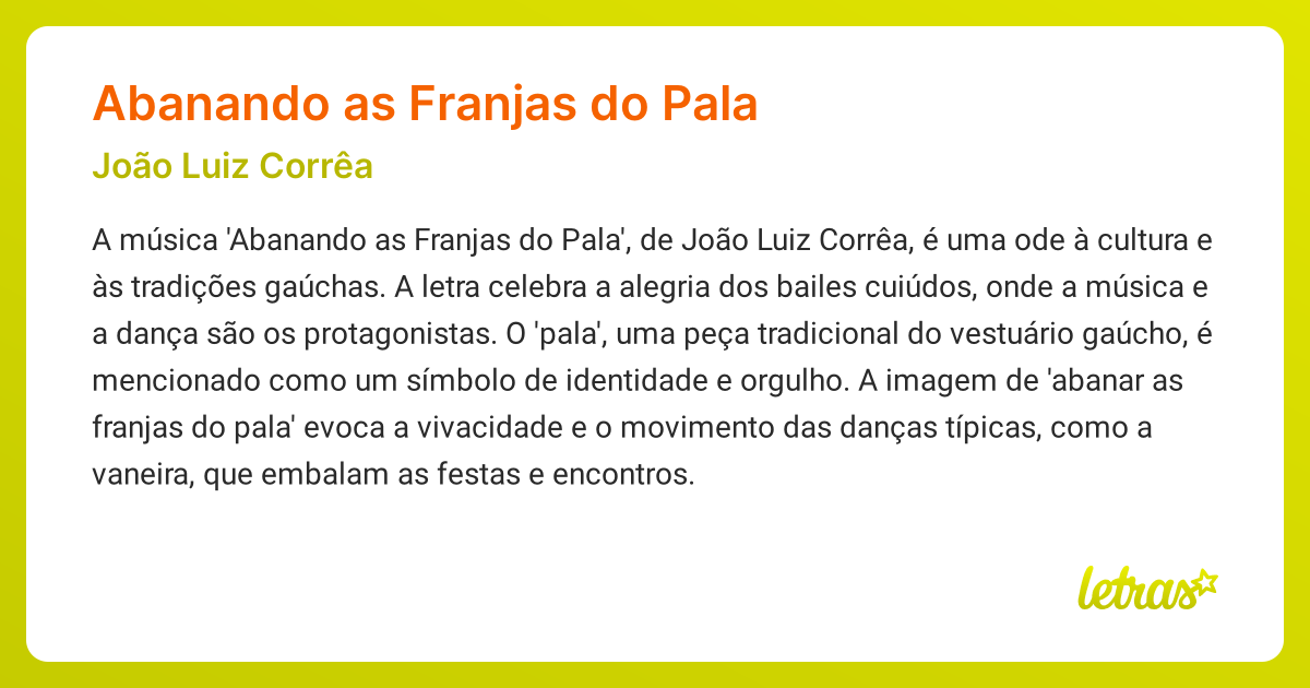 Significado da música ABANANDO AS FRANJAS DO PALA (João Luiz Corrêa ...
