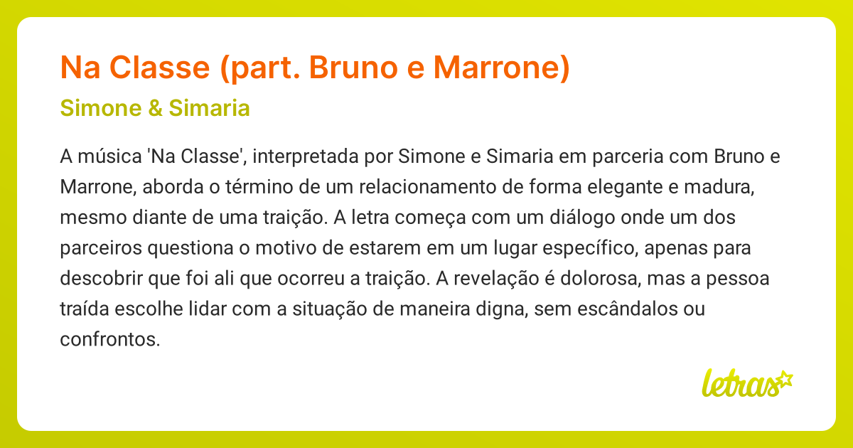 Significado da música Na Classe (part. Bruno e Marrone) (Simone ...