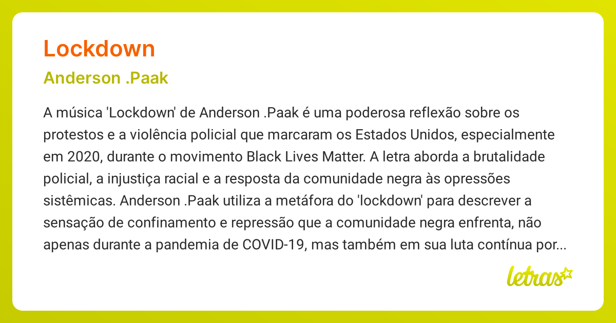 Significado da música LOCKDOWN (Anderson .Paak) - LETRAS.MUS.BR