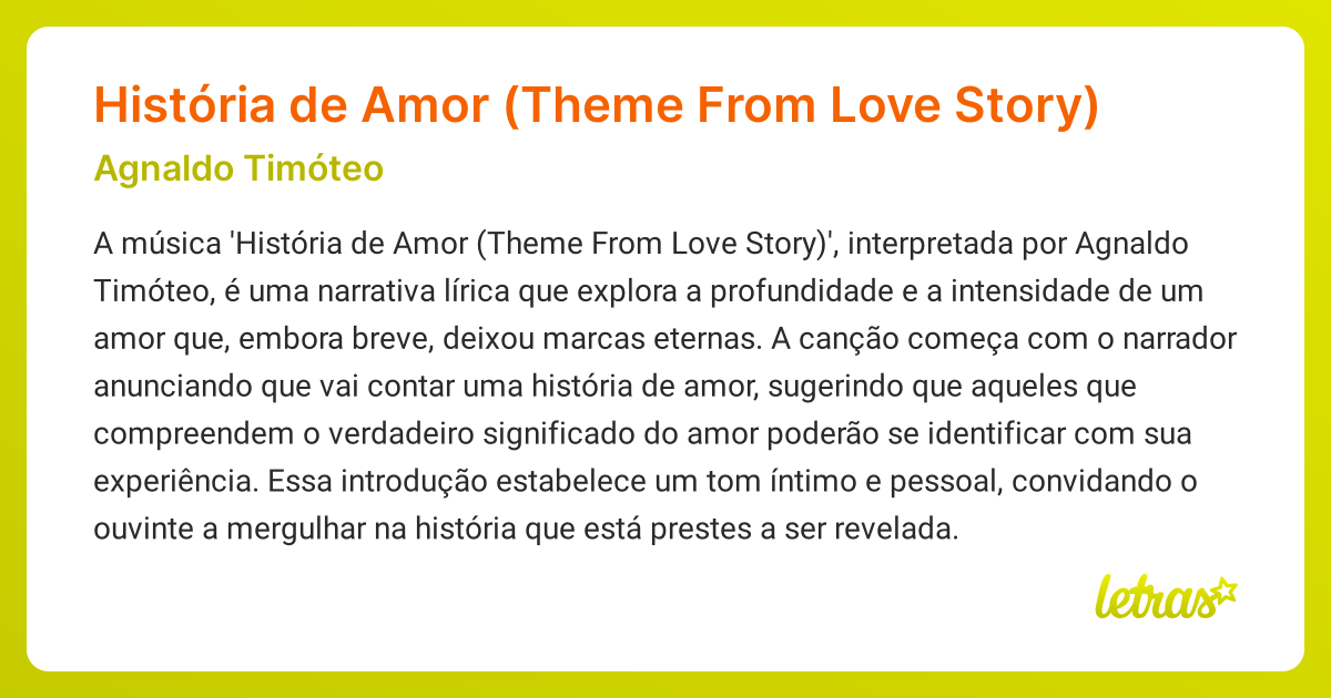 Significado da música História de Amor (Theme From Love Story) (Agnaldo ...