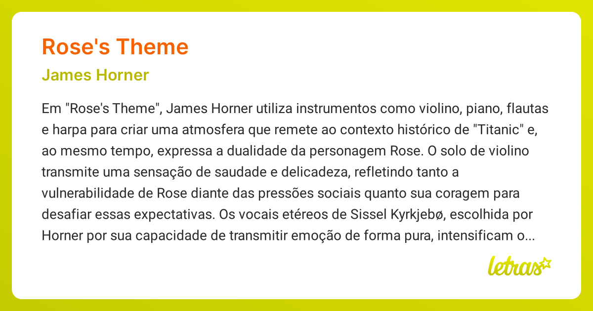 Significado da música ROSE'S THEME (James Horner) - LETRAS.MUS.BR