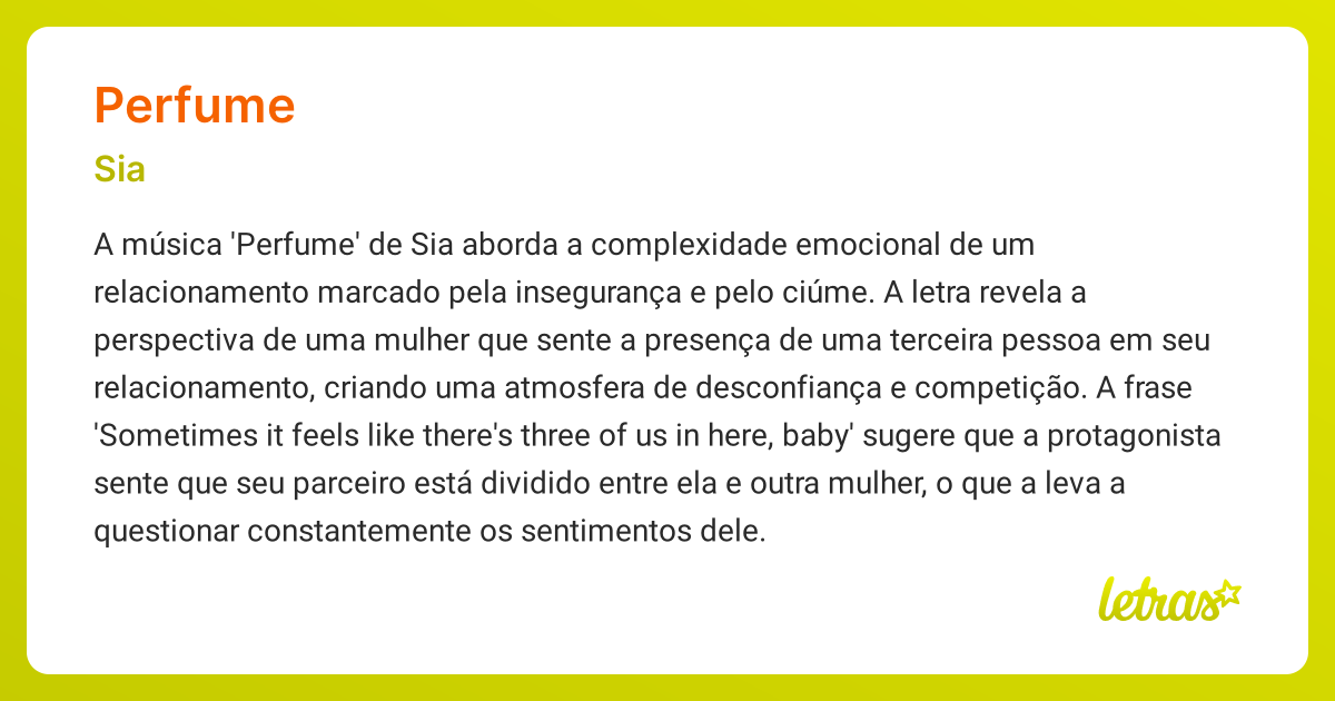 Significado da música PERFUME (Sia) - LETRAS.MUS.BR