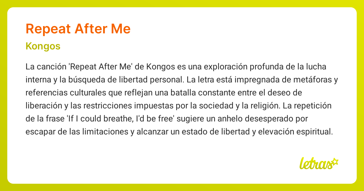 Significado de la canción REPEAT AFTER ME (Kongos) - LETRAS.COM