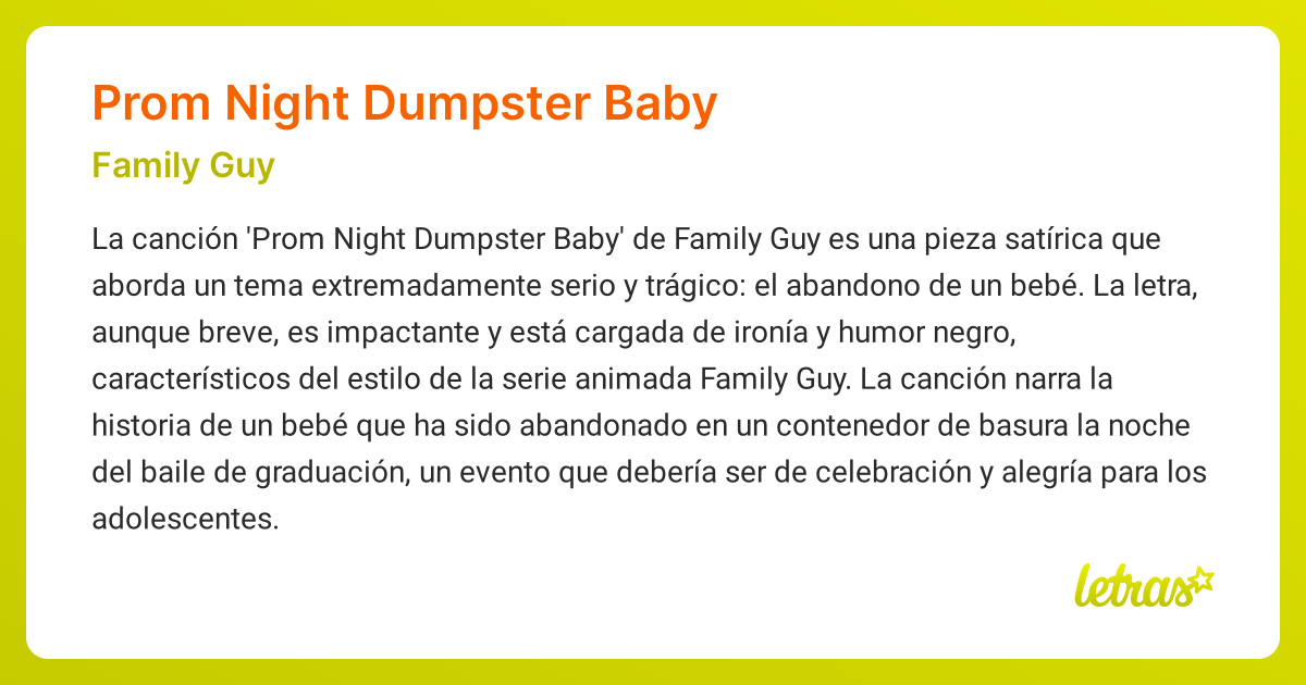 Significado de la canción PROM NIGHT DUMPSTER BABY (Family Guy ...