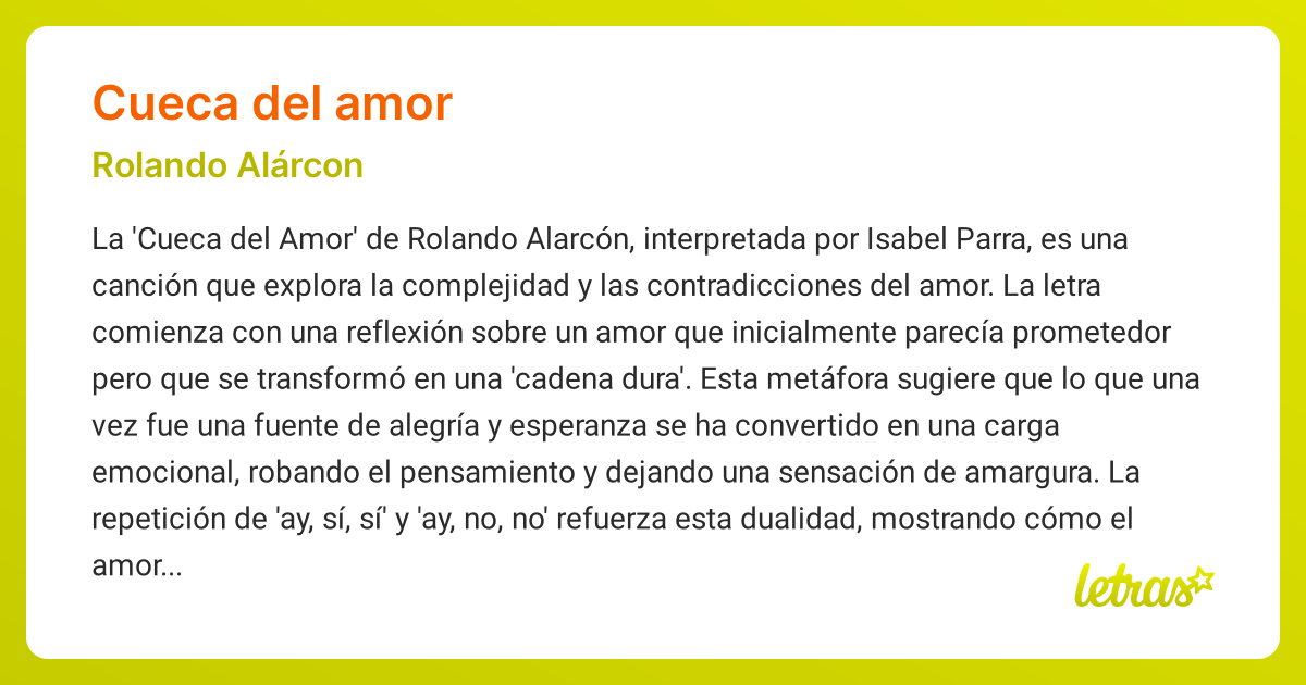 Significado de la canción CUECA DEL AMOR (Rolando Alárcon) - LETRAS.COM