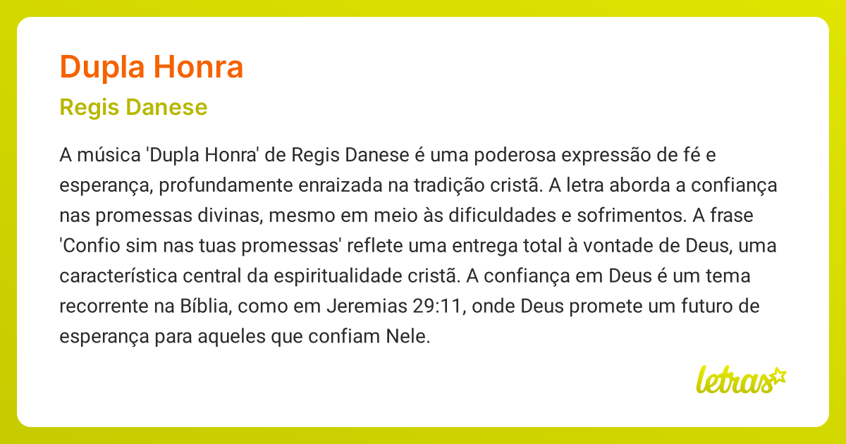 Significado da música DUPLA HONRA (Regis Danese) - LETRAS.MUS.BR