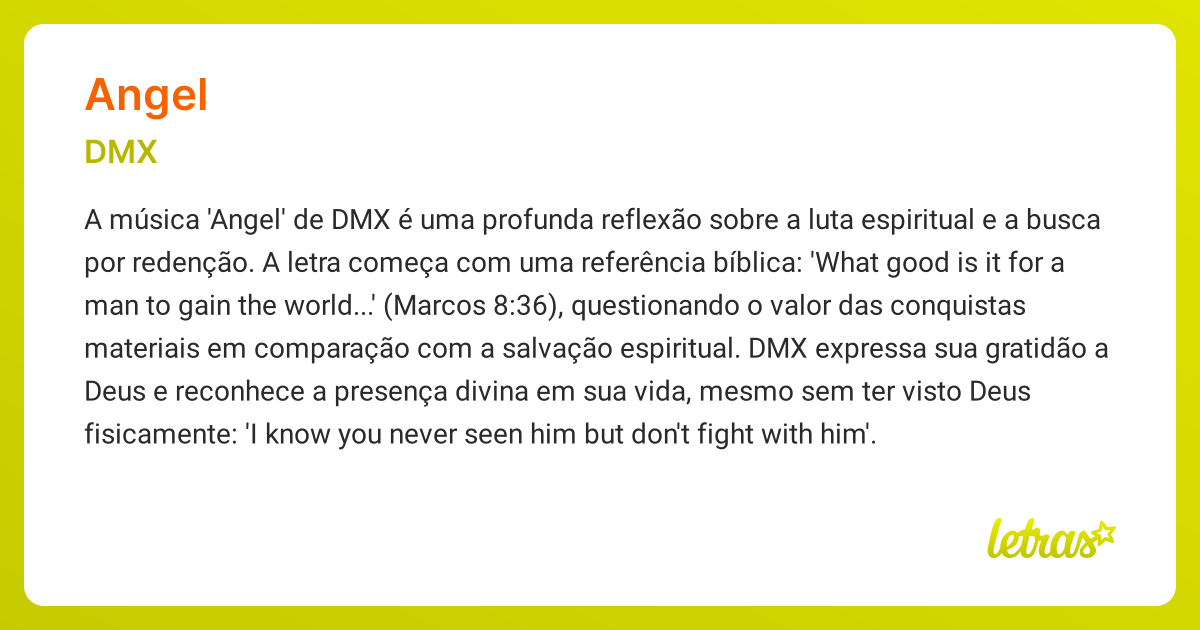 Significado da música ANGEL (DMX) - LETRAS.MUS.BR