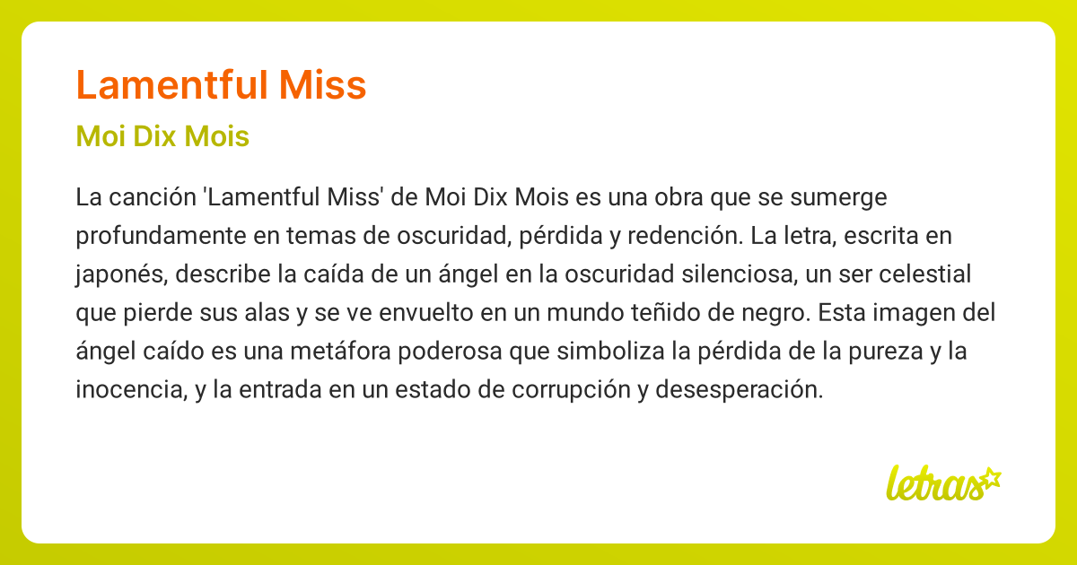 Significado de la canción LAMENTFUL MISS (Moi Dix Mois) - LETRAS.COM