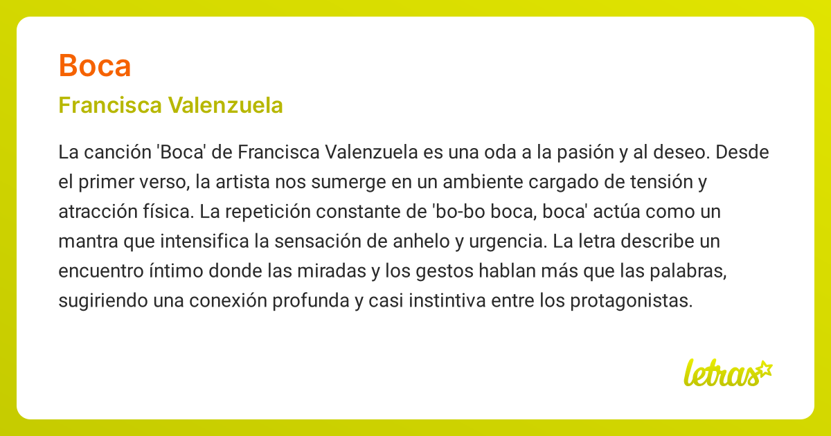 Significado de la canción BOCA (Francisca Valenzuela) - LETRAS.COM
