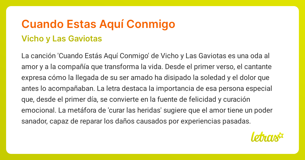 Significado de la canción CUANDO ESTAS AQUÍ CONMIGO (Vicho y Las ...