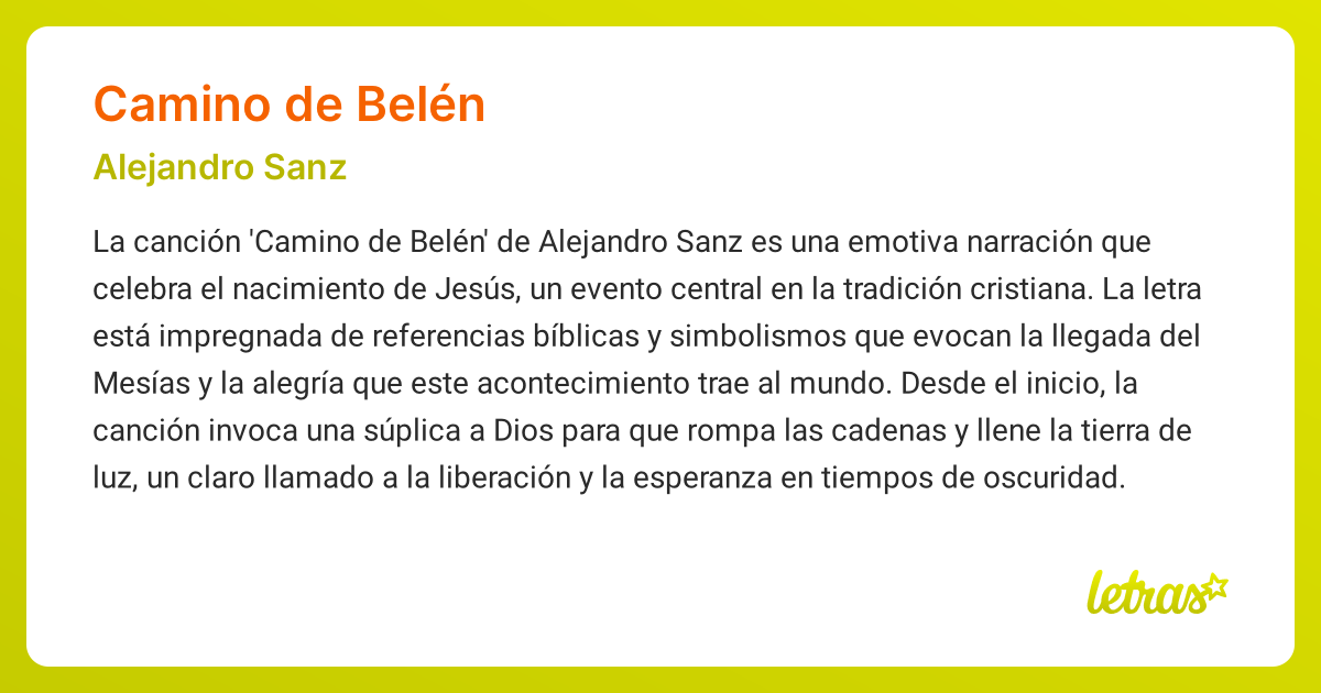 Significado de la canción CAMINO DE BELÉN (Alejandro Sanz) - LETRAS.COM