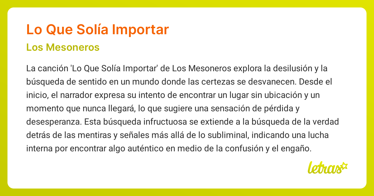 Significado de la canción LO QUE SOLÍA IMPORTAR (Los Mesoneros ...
