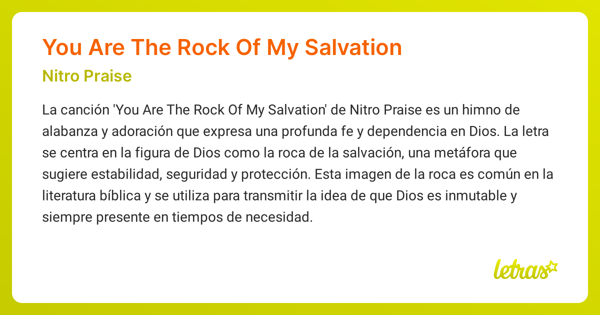 Significado de la canción You Are The Rock Of My Salvation (Nitro ...