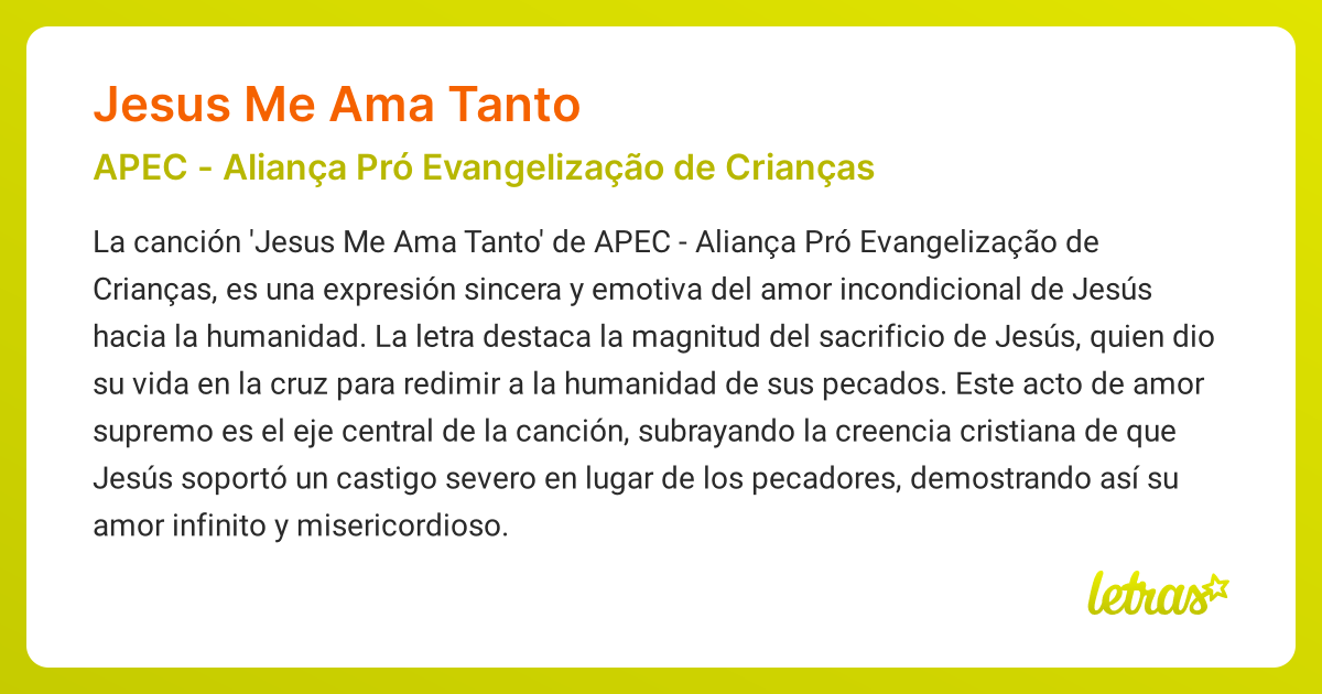 Significado de la canción JESUS ME AMA TANTO (APEC - Aliança Pró ...