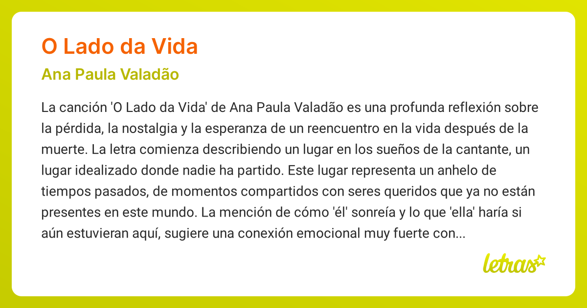 Significado de la canción O LADO DA VIDA (Ana Paula Valadão) - LETRAS.COM