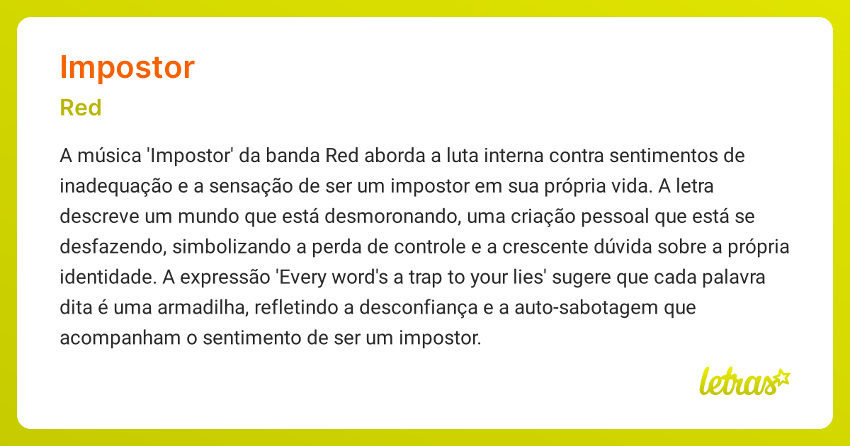 Significado da música IMPOSTOR (Red) - LETRAS.MUS.BR