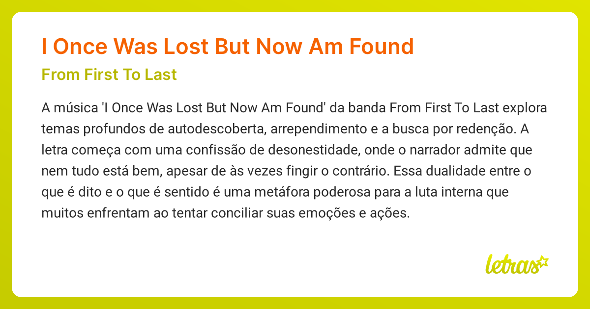 Significado da música I Once Was Lost But Now Am Found (From First To ...