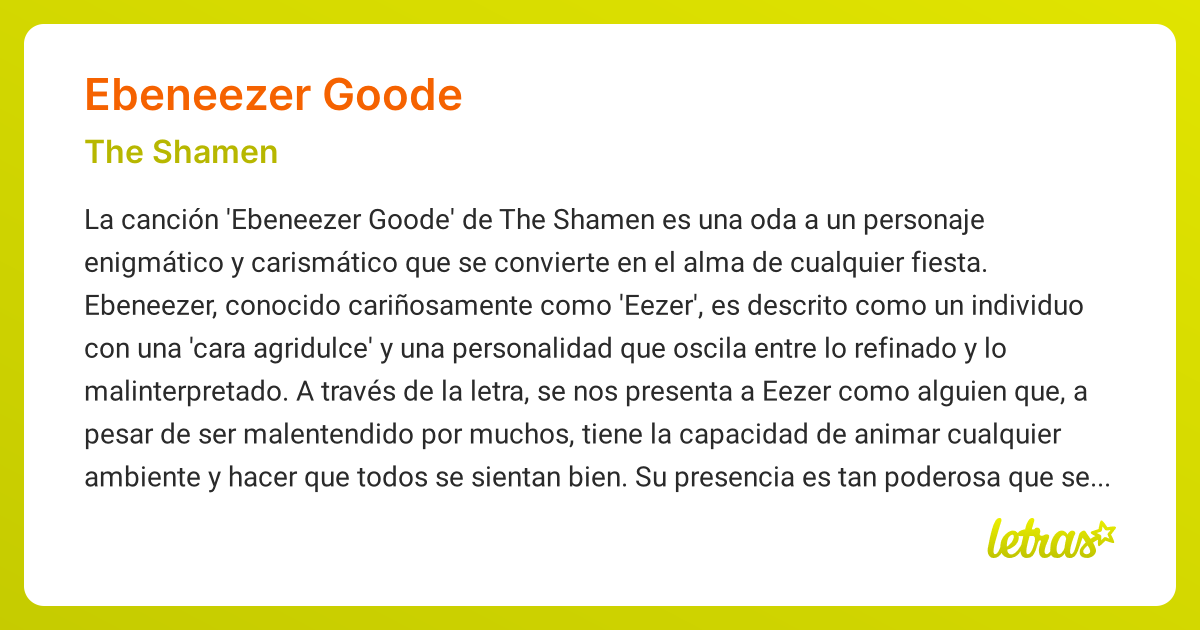 Significado de la canción EBENEEZER GOODE (The Shamen) - LETRAS.COM