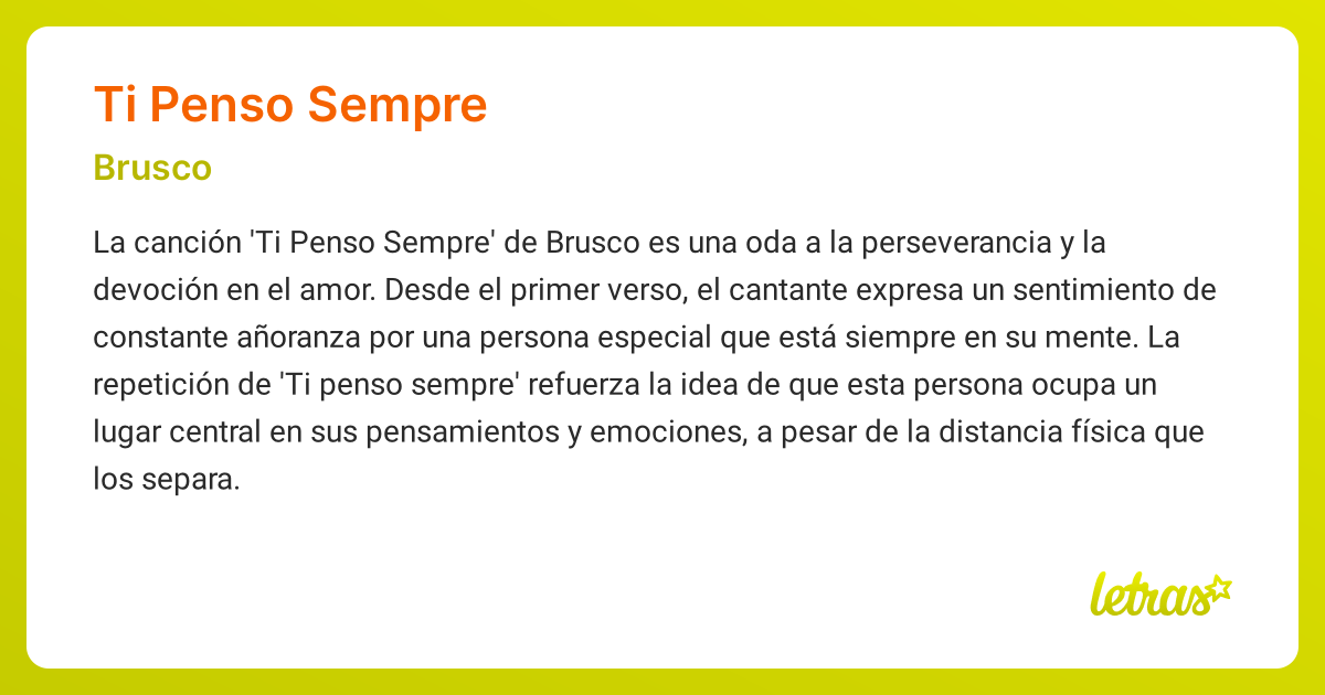 Significado de la canción TI PENSO SEMPRE (Brusco) - LETRAS.COM