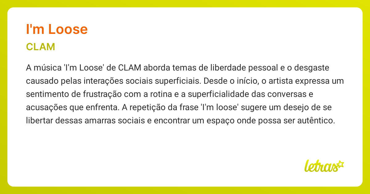 Significado da música I'M LOOSE (CLAM) - LETRAS.MUS.BR