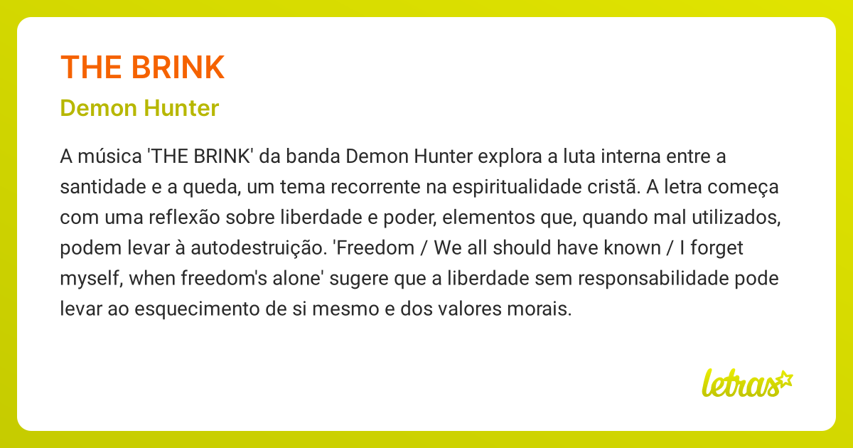 Significado da música THE BRINK (Demon Hunter) - LETRAS.MUS.BR