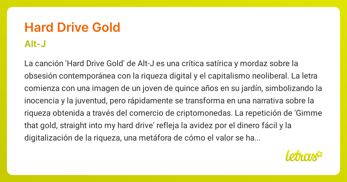 Significado de la canción HARD DRIVE GOLD (Alt-J) - LETRAS.COM