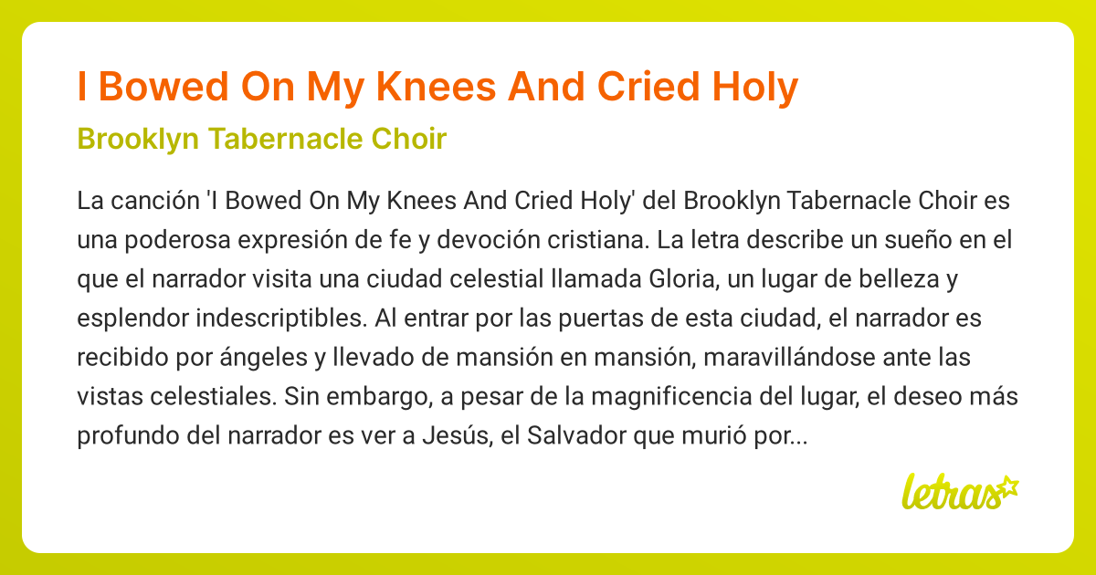 Significado de la canción I Bowed On My Knees And Cried Holy (Brooklyn ...