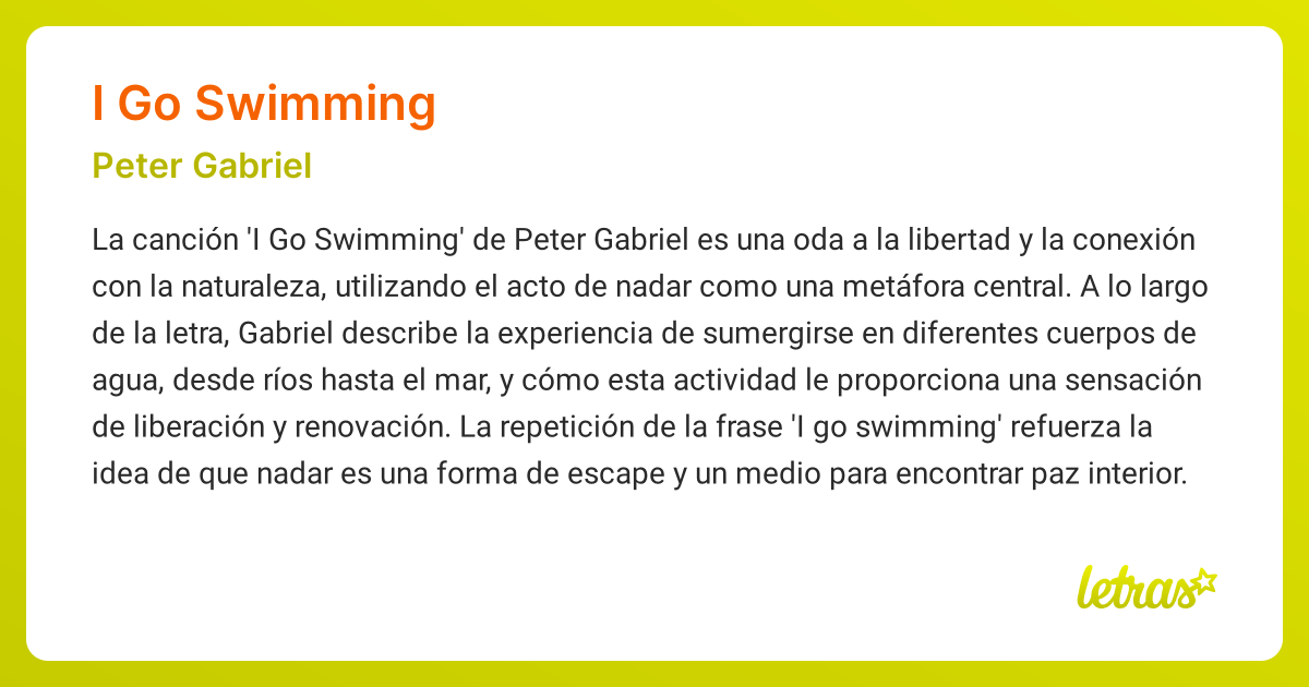 Significado de la canción I GO SWIMMING (Peter Gabriel) - LETRAS.COM