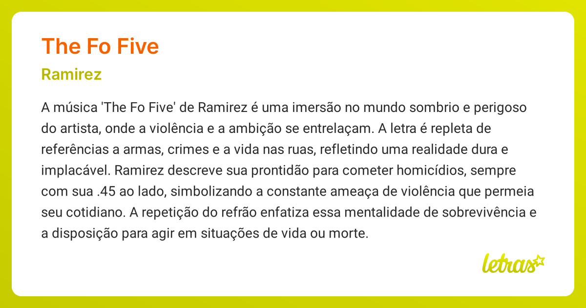 Significado da música THE FO FIVE (Ramirez) - LETRAS.MUS.BR